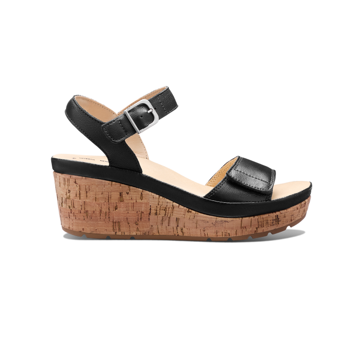 Women's Portola Two Strap Wedge | Black Leather – Samuel Hubbard